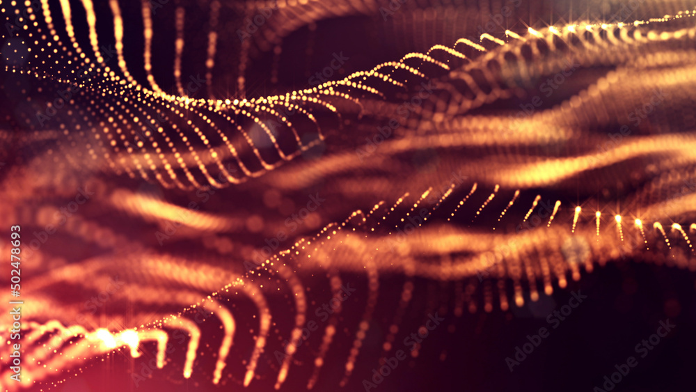 3d render of golden red glow particles in air as science fiction of ...