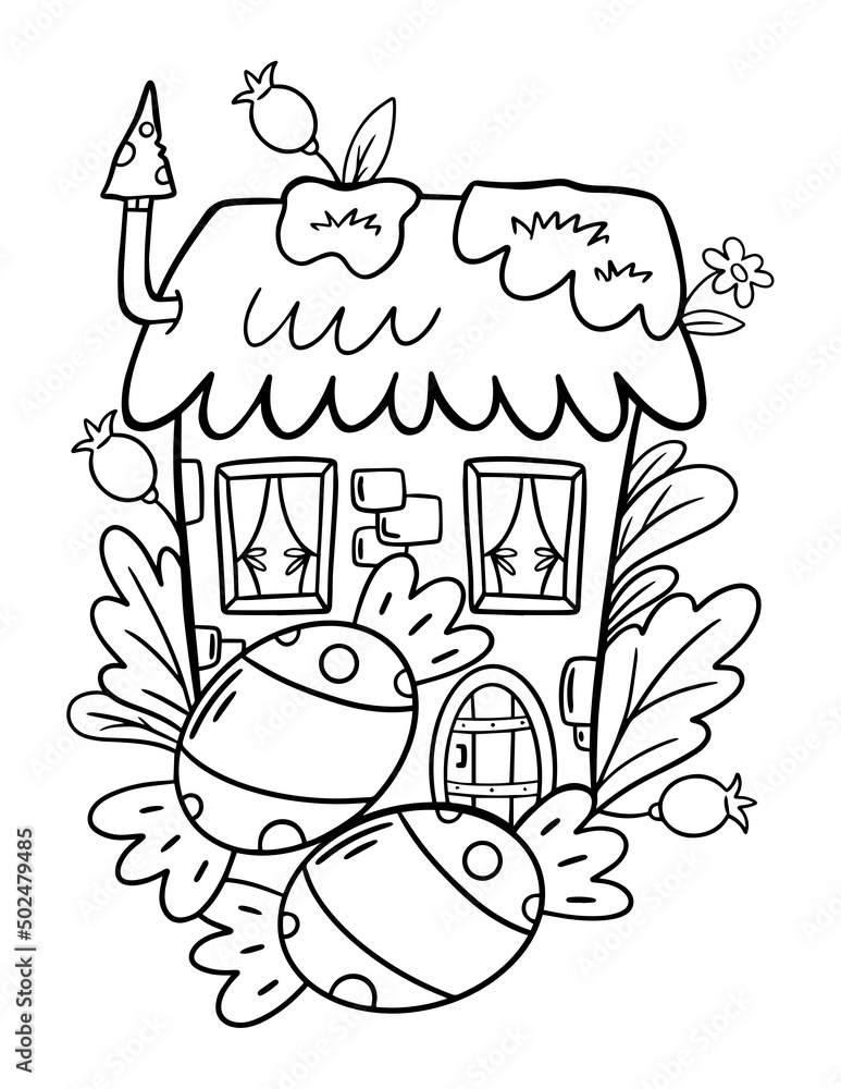 Coloring page for kids with cartoon candy house. Outline children ...