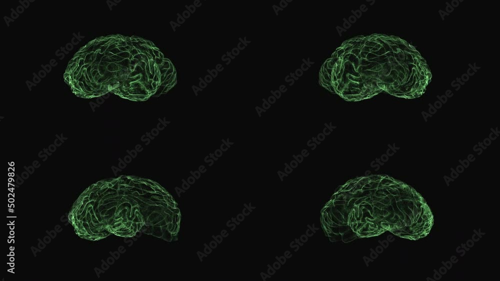 Vidéo Stock Neon green human brain transparent structure rotation ...