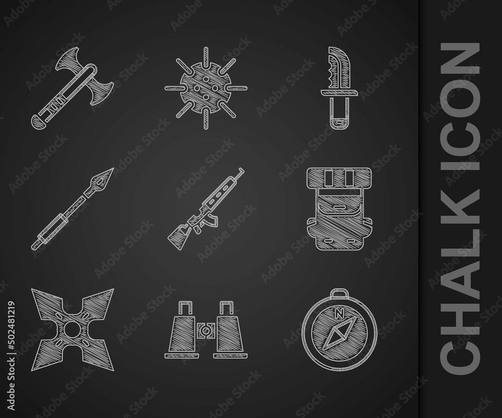 Set Sniper rifle with scope, Binoculars, Compass, Hiking backpack ...