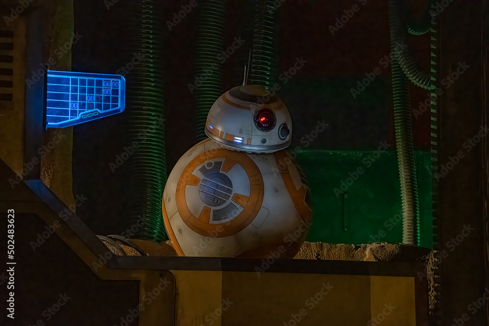 BB-8 droid at Rise of the Resistance Star Wars ride Stock Photo | Adobe Stock