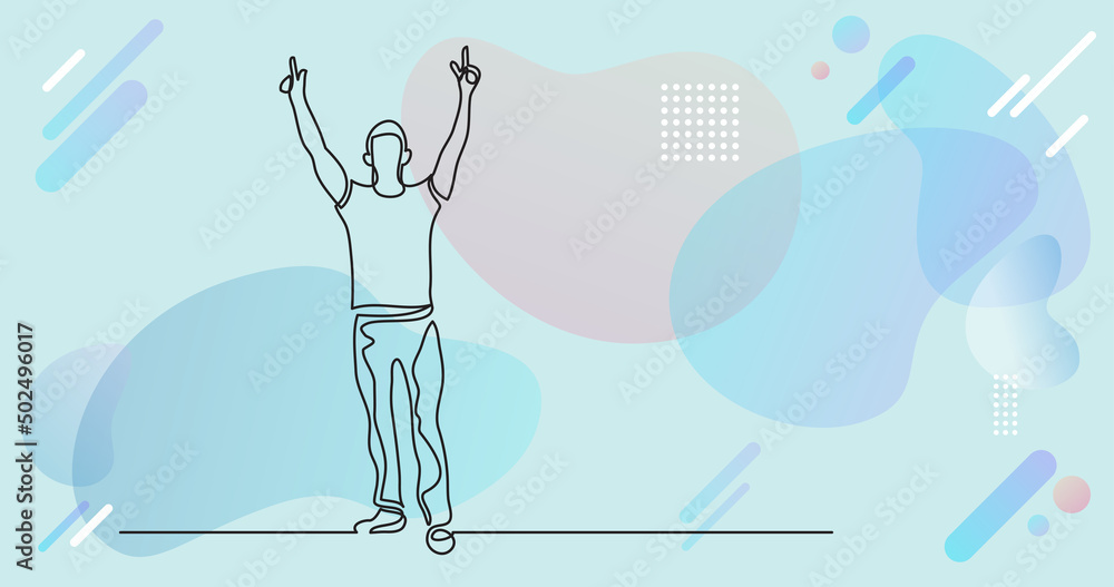 continuous line drawing of cheering man hands up Stock Vector | Adobe Stock