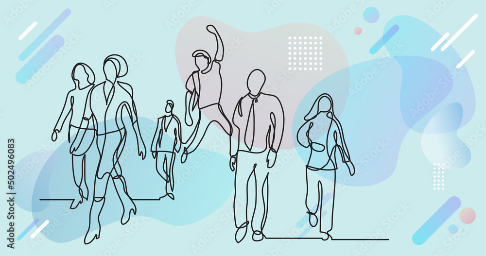 continuous line drawing of group of people walking Stock Vector | Adobe ...