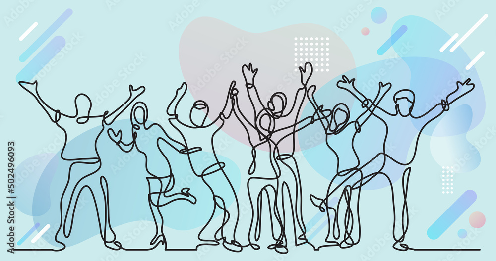 continuous line drawing of happy cheerful crowd of people Stock Vector ...