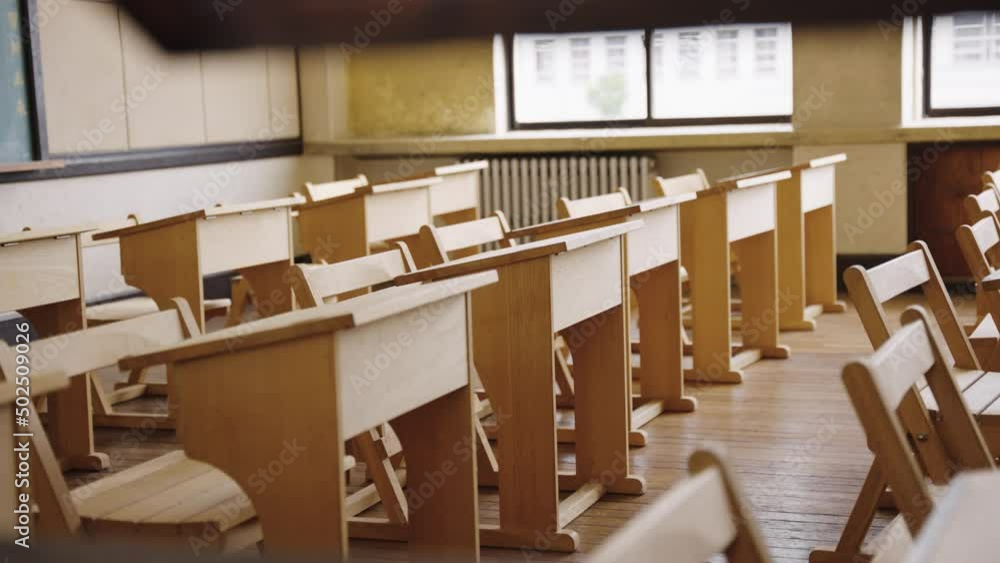 Japan traditional classroom, desks and home room of Toyosato Elementary ...