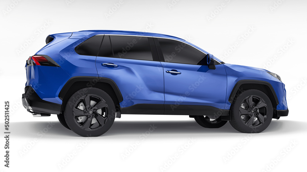 Paris, France. June 24, 2021: Toyota RAV4 SUV 2020 city blue car ...