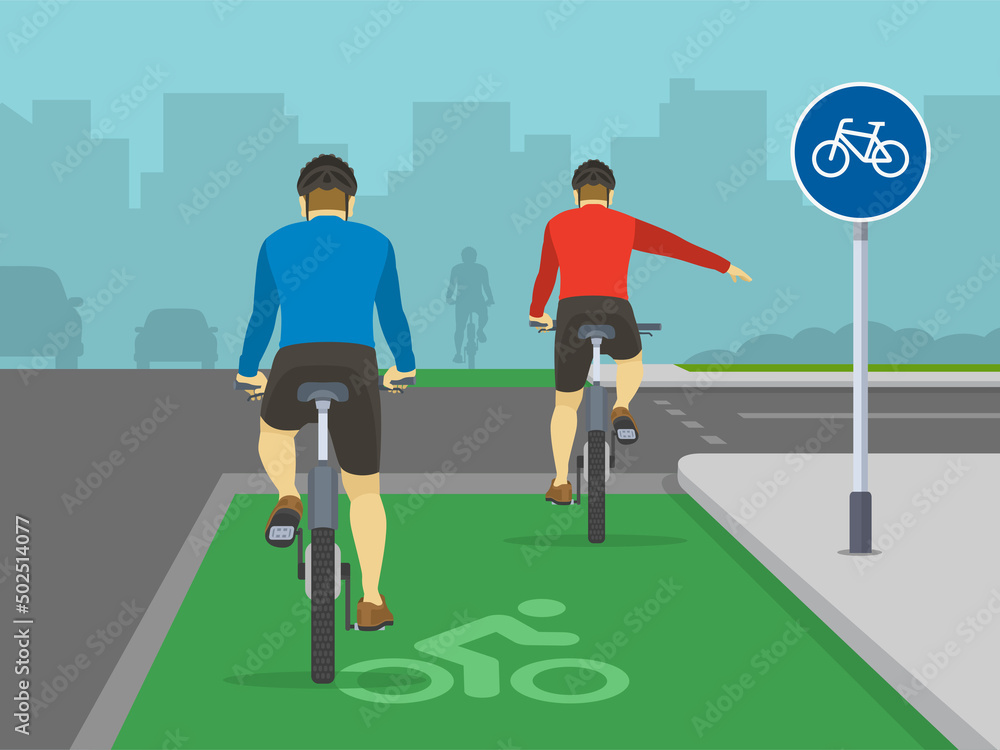 Traffic regulation on roads. Safe bicycle riding. Cyclist turning right ...