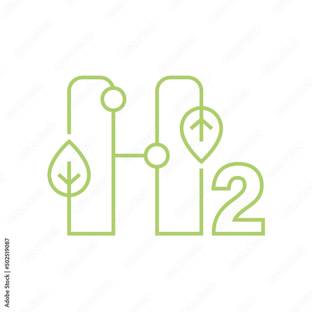 Green hydrogen production. Renewable energy source. H2 fuel plant sign ...