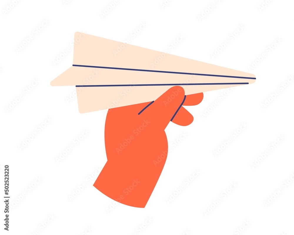 Paper plane in hand icon. Arm holding origami airplane to throw and fly ...