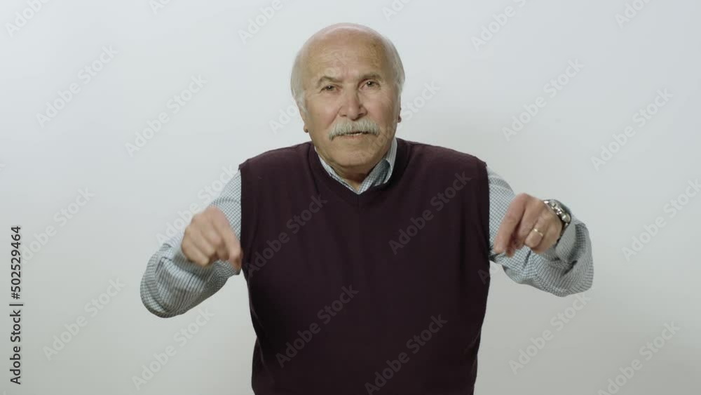 The old man points with his finger at the ad space at the bottom of the ...