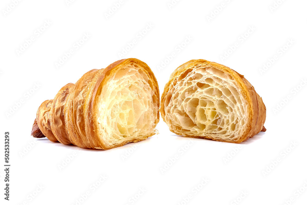 Plain Croissant cut in half, showing the cross section, a classic ...