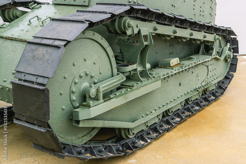 Chassis and suspension of an old tracked tank. Old armored vehicles ...