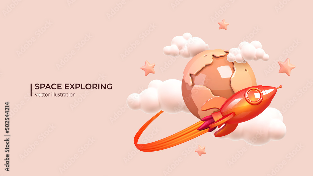 Vetor de Rocket takes off in the starry sky - Space exploring concept ...