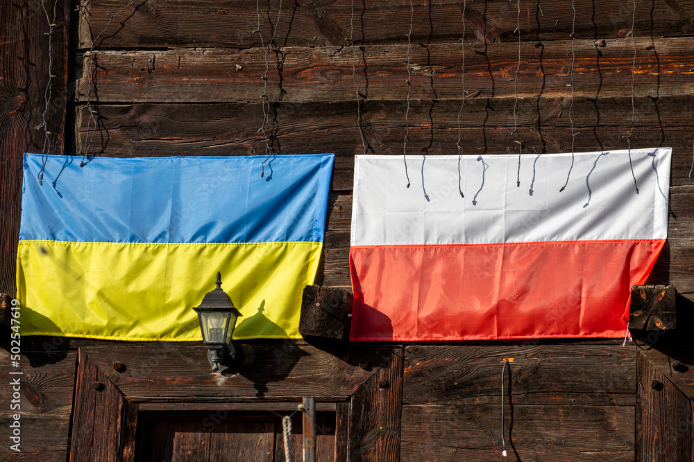 Ukrainian and Polish flags a sign of support and solidarity Stock Photo ...