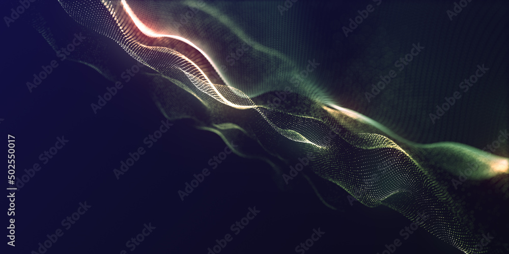 Abstract colorful digital particles wave with bokeh and light ...
