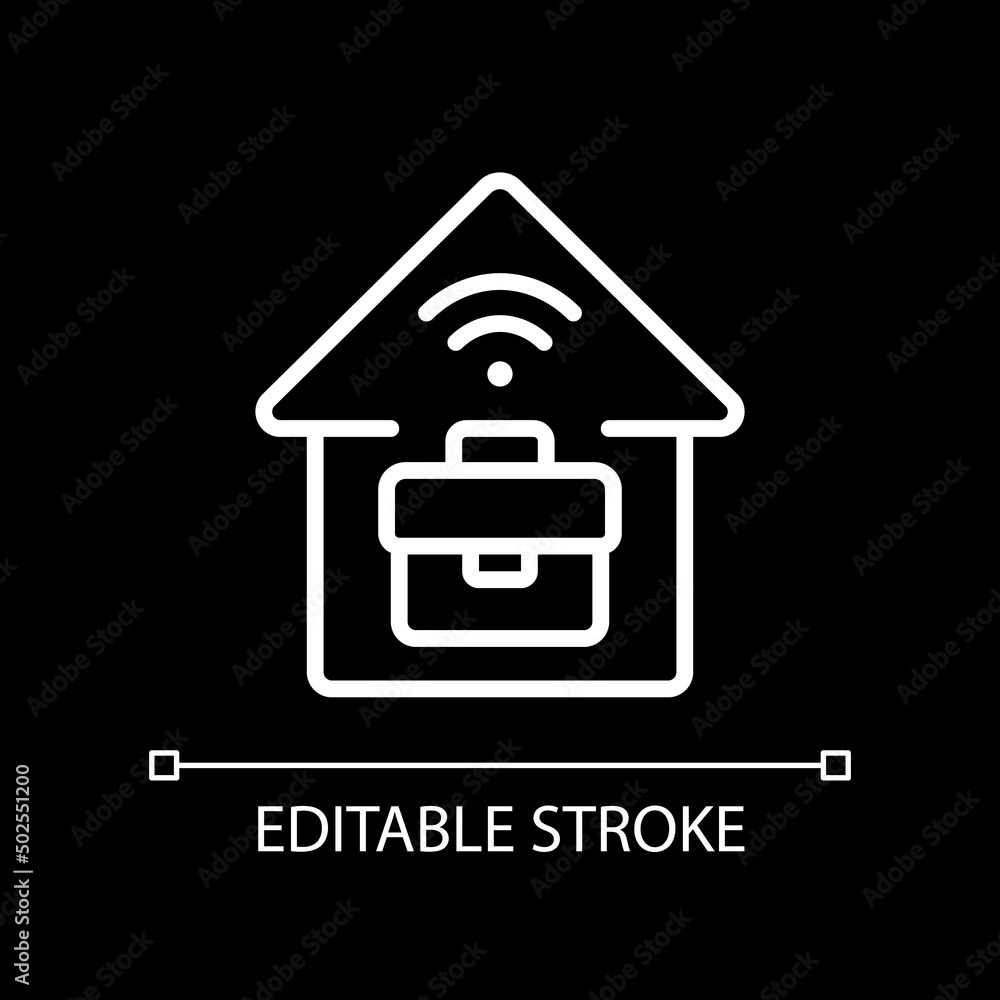 Telecommuting pixel perfect white linear icon for dark theme. Working ...