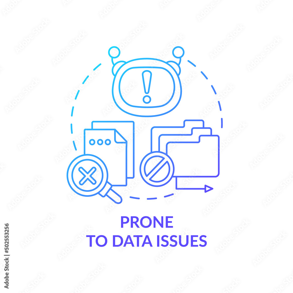 Prone to data issues blue gradient concept icon. Data quality problem ...