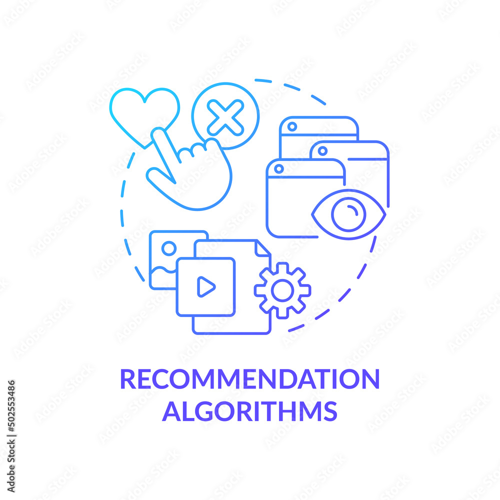 Recommendation algorithms blue gradient concept icon. User suggestions ...