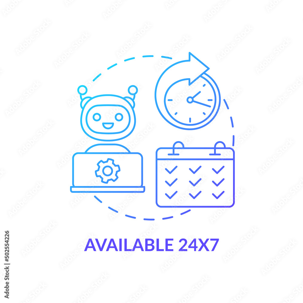 Available at any time blue gradient concept icon. Continual work ...
