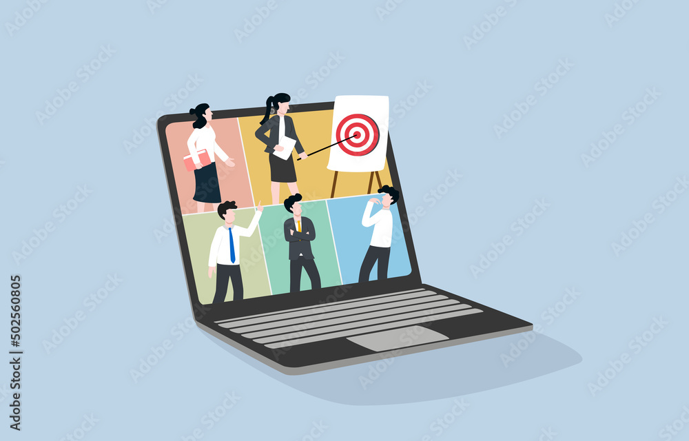 Remote working, business team online meeting for planning to achieve ...