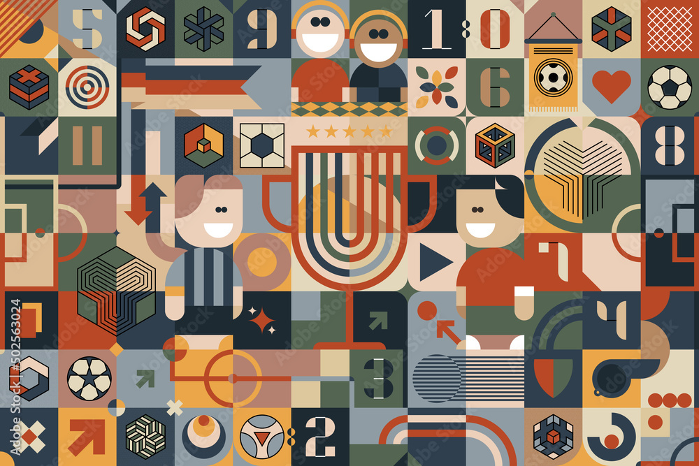 Abstract football composition background with simple geometric shapes ...