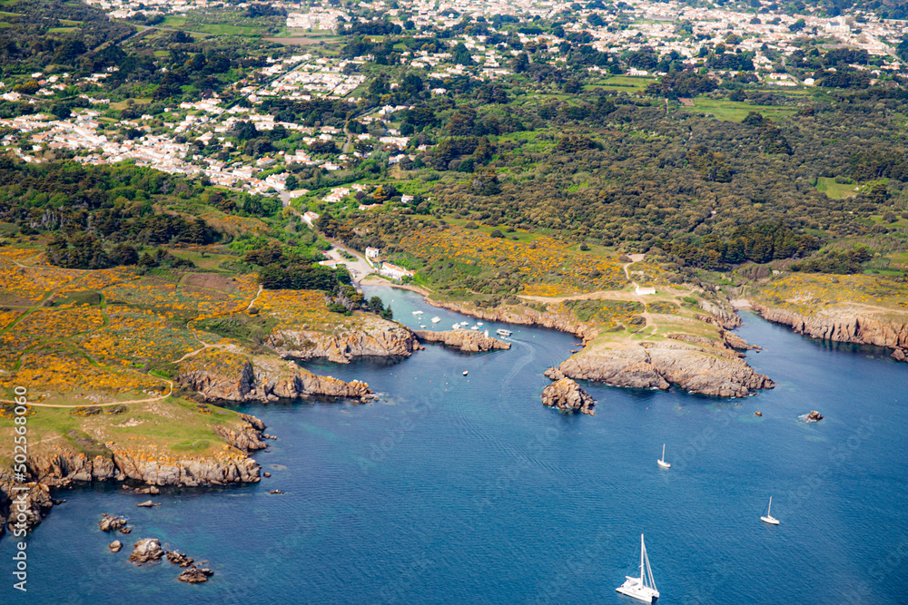 yeu island ile d'yeu from beach and airplane aerial view in french ...