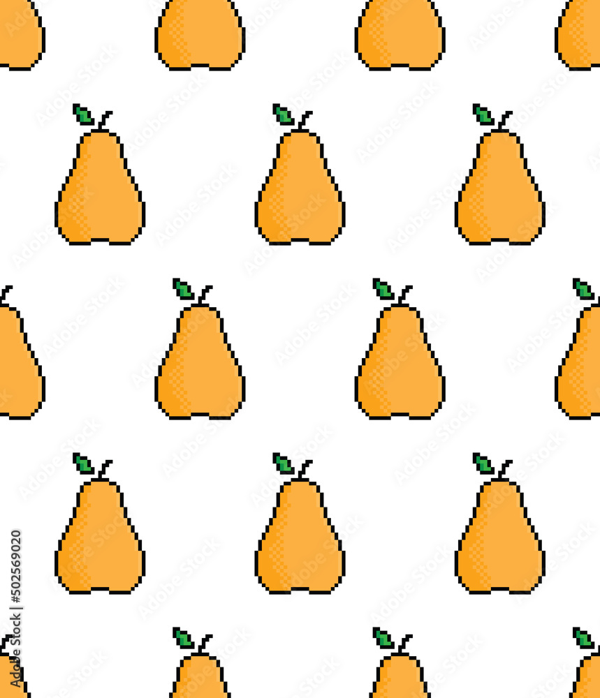 pixel pear Seamless Pattern vector pear background pixel art for 8 bit ...