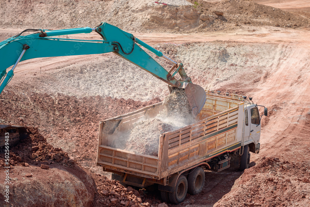 Loaders in the construction site of industrial plants crawler excavator ...