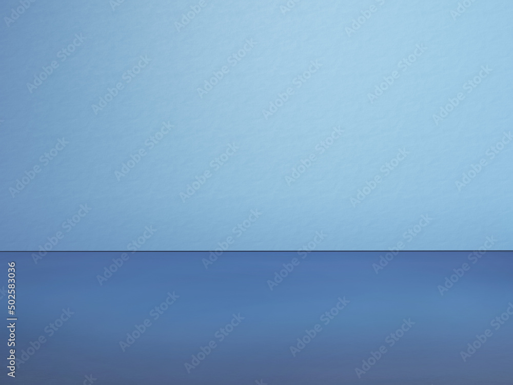 Horizontally divided blue background. Dark floor and light textured ...