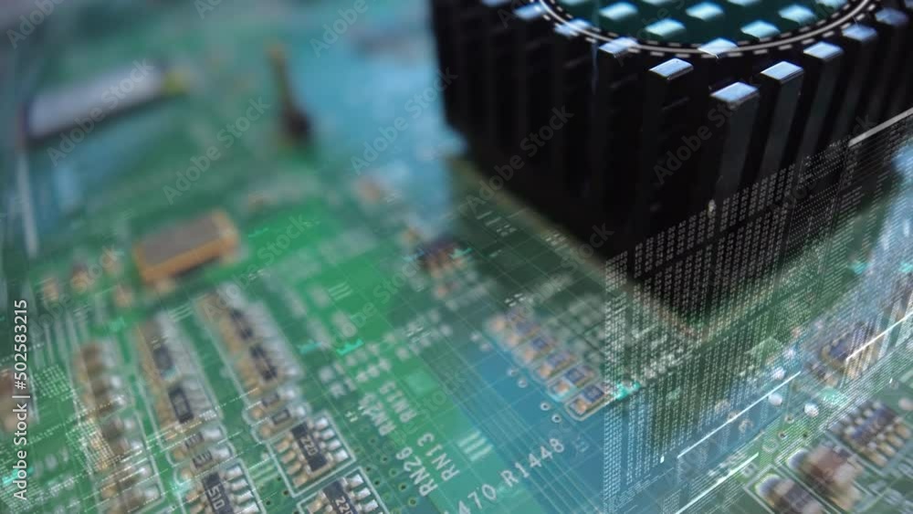 Hacked motherboard, red warning light blinking while hackers download ...