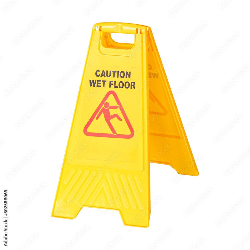 Yellow Caution slippery wet floor sign isolated on white background ...