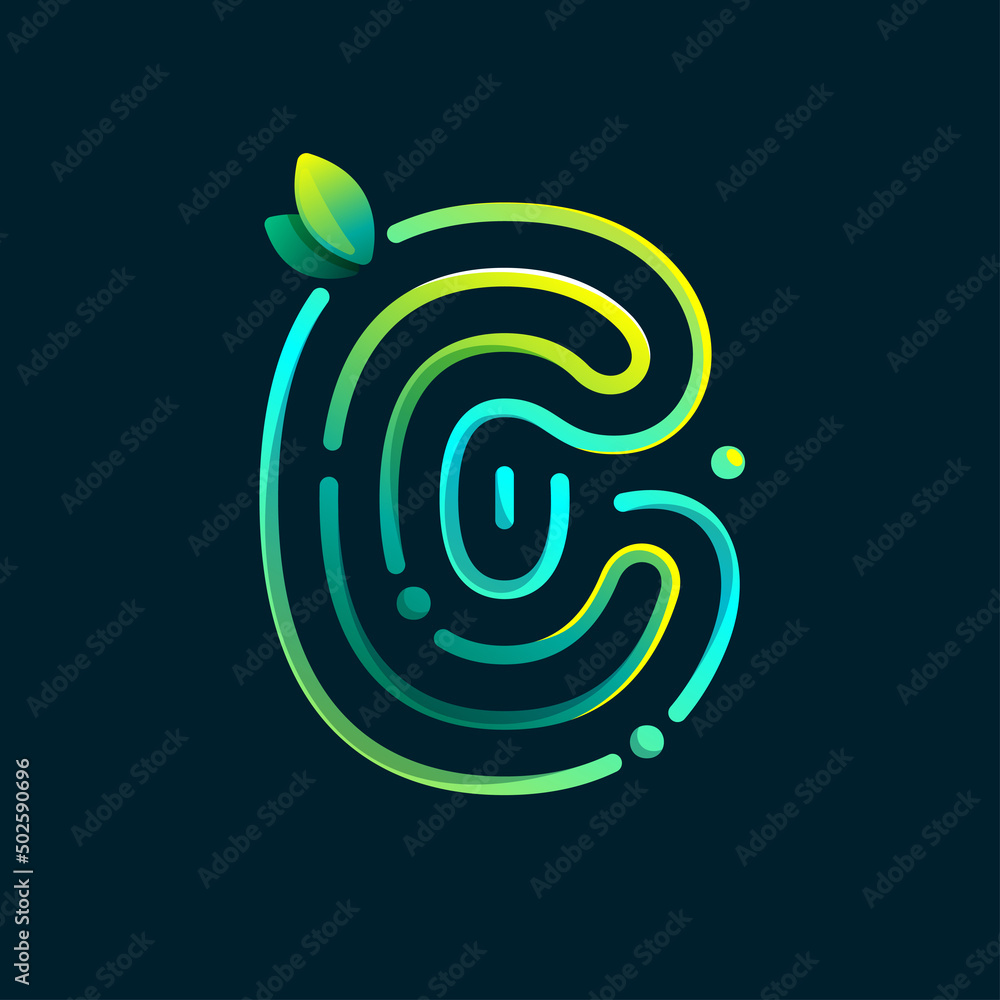 C letter eco logo made of fingerprint. Gradients icon with green leaves ...