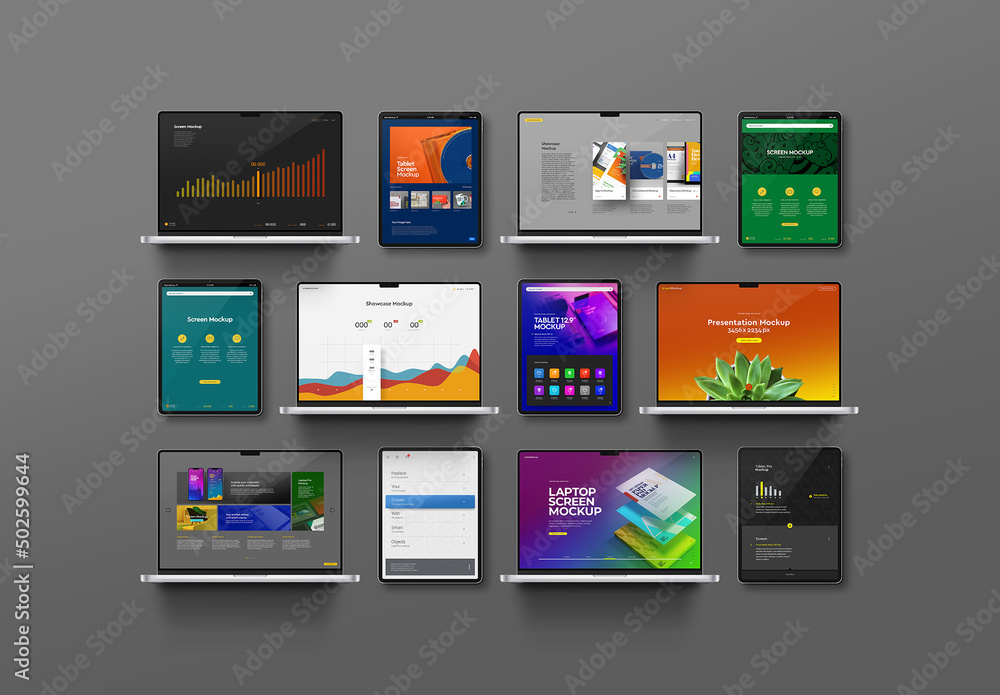 Laptop Mockup Tablet Pro Set Stock Template | Adobe Stock