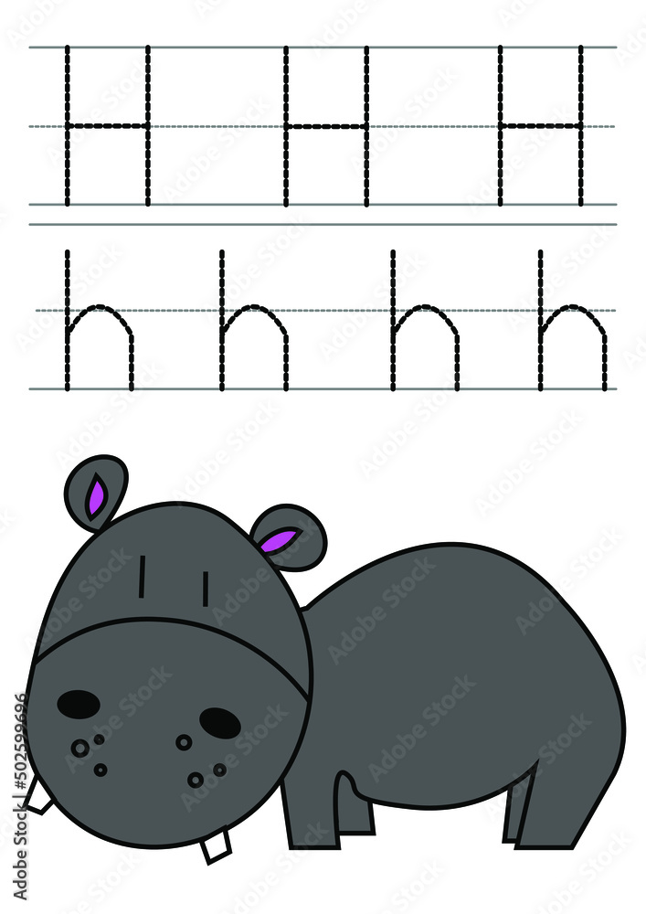 h hippopotamus alphabet word tracing exercise coloring alphabet for ...