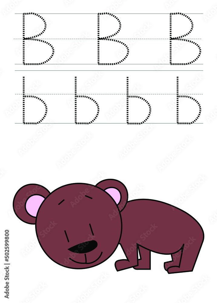B bear alphabet word tracing exercise Stock Vector | Adobe Stock
