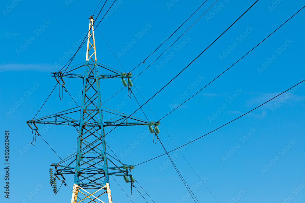 Background, view or scene of steel tower of electric main or ...