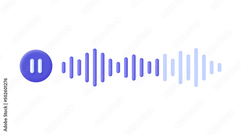 3D Voice message with pause icon and speech sound wave isolated on ...