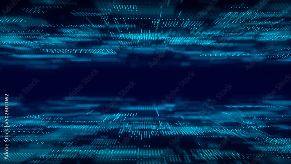 Digital background with moving glowing particles. Futuristic hi-tech ...