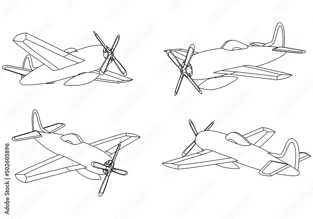 Airplane drawing line art vector illustration for coloring book ...