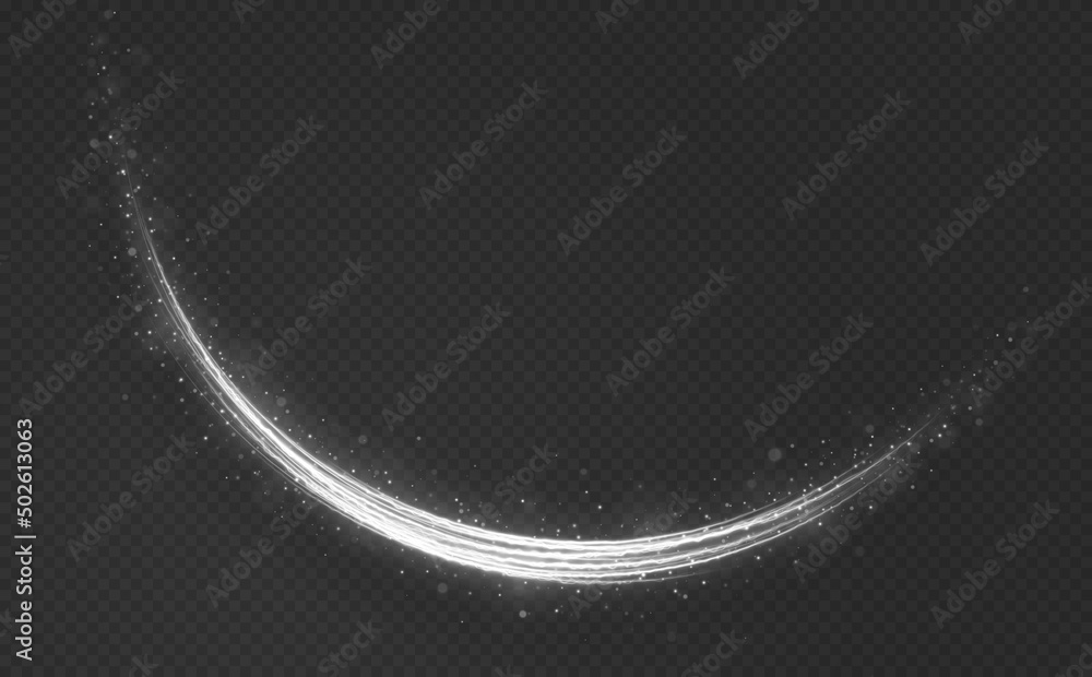 Silver sparkle wave with light effect isolated on transparent ...