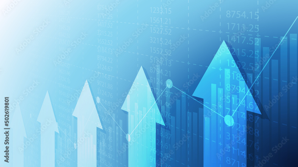 Financial chart with moving up arrow graph in stock market on blue ...