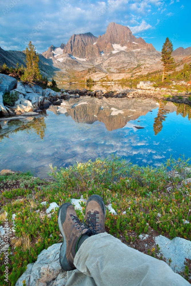 Reflection of mountains in a lake, Mt Ritter, Banner Peak, Garnet Lake ...