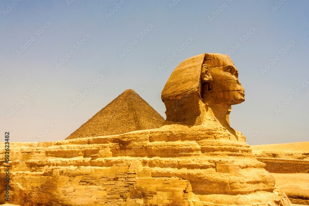 Great Sphinx and the Great Pyramid in the Giza Necropolis, Giza, Egypt ...