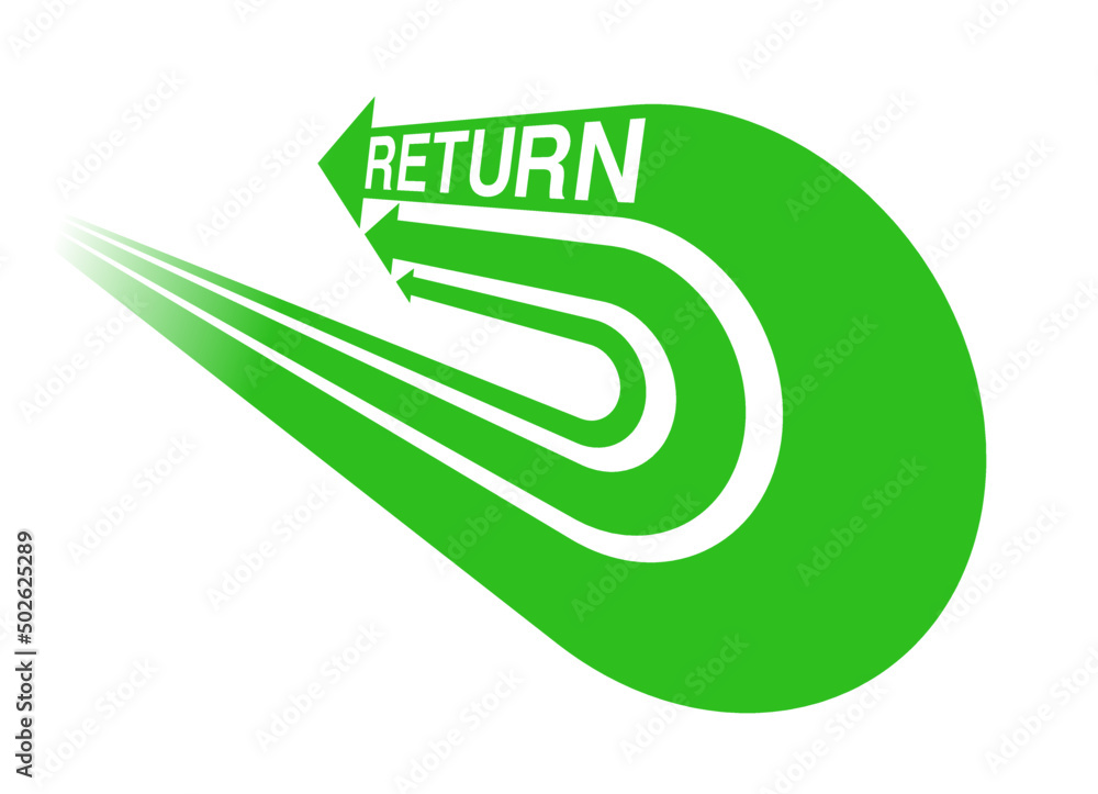 Three curved green color arrow symbols with Return white color text ...