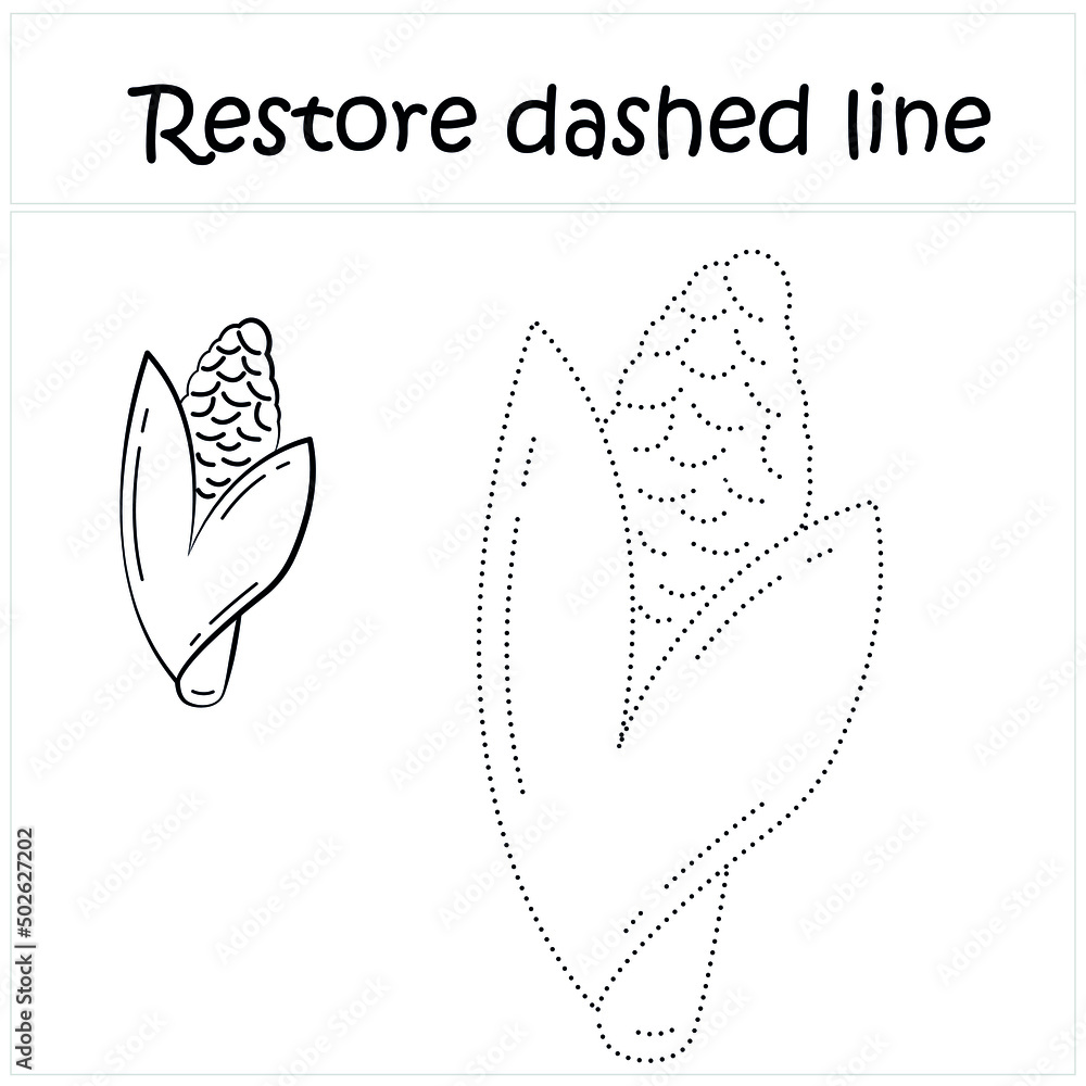 Vetor de Corn. Repair the dotted line. Handwriting practice. Vegetables ...