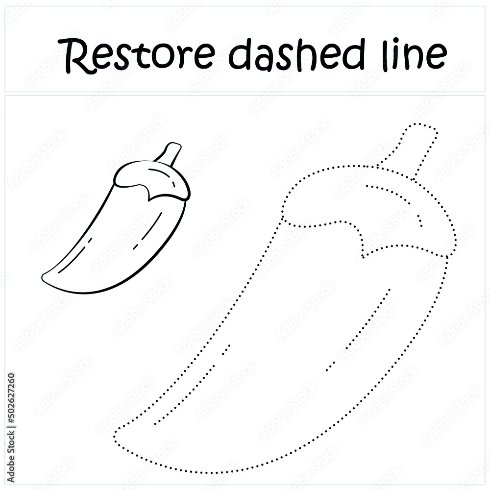 Pepper. Repair the dotted line. Handwriting practice. Vegetables in ...