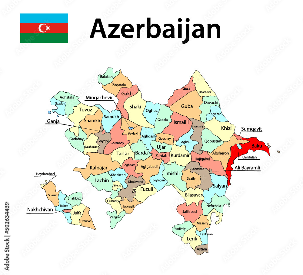 Azerbaijan map with city borders. Vector illustration. Stock Vector ...