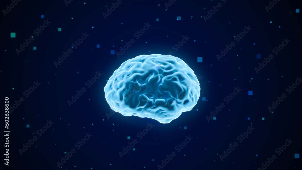 Human brain transparent scan 3D rendering, futuristic digital mind ...