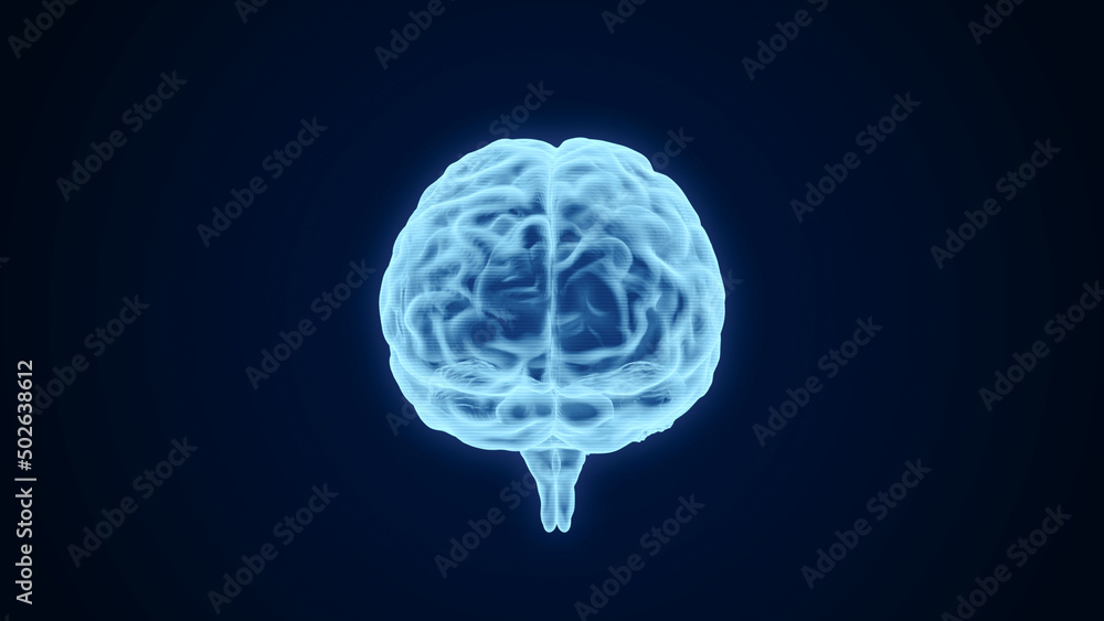Human brain transparent scan 3D rendering, futuristic digital mind ...
