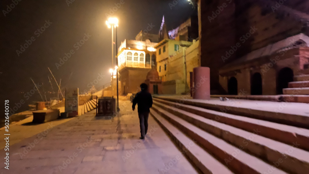Varanasi ghats in the night Stock Photo | Adobe Stock